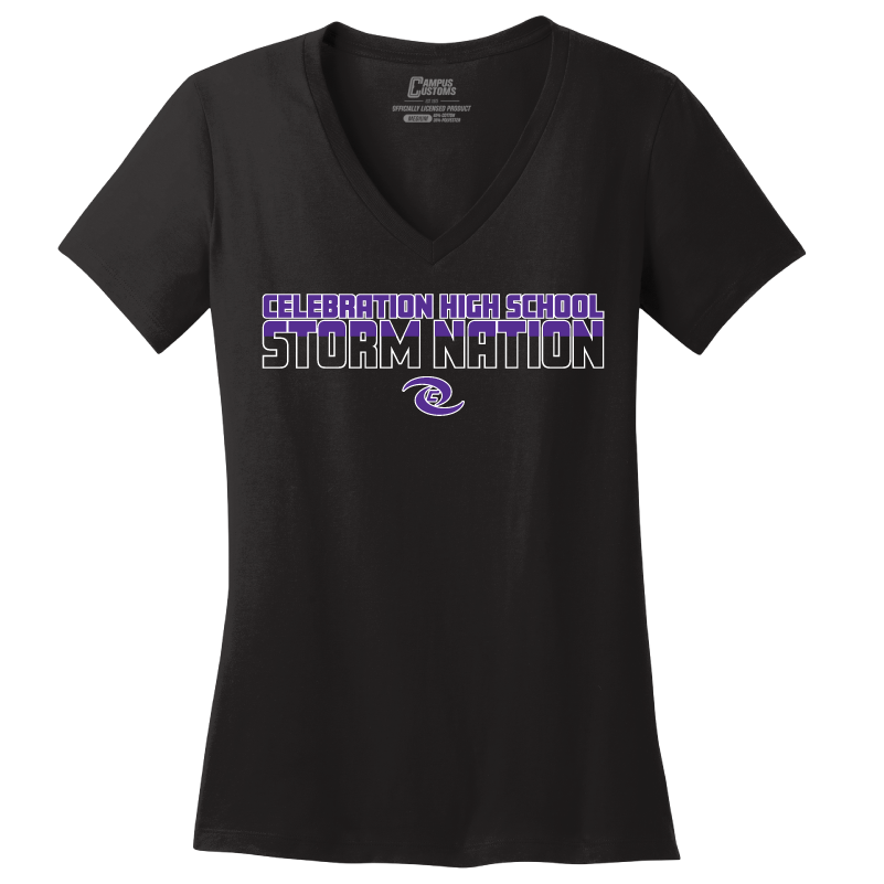 Celebration High School Womens Storm Wordmark V-Neck T-Shirt ...